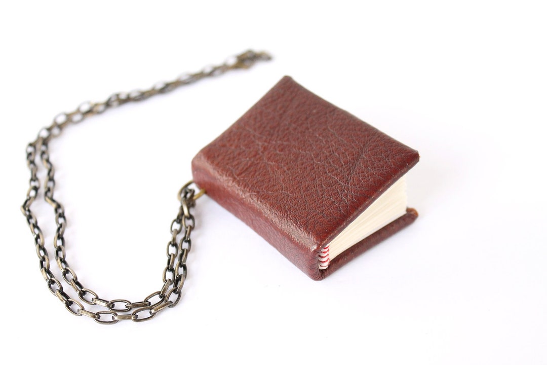 A Worn Volume - Mini Book Chain Necklace in Brown, Red, and Yellow ...
