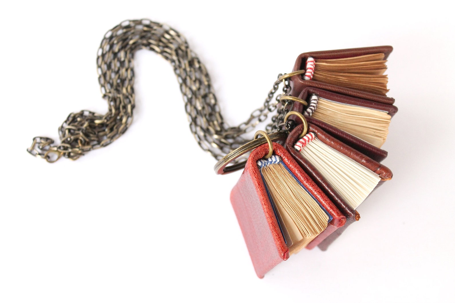 A Worn Volume Mini Book Chain Necklace in Brown Red and - Etsy
