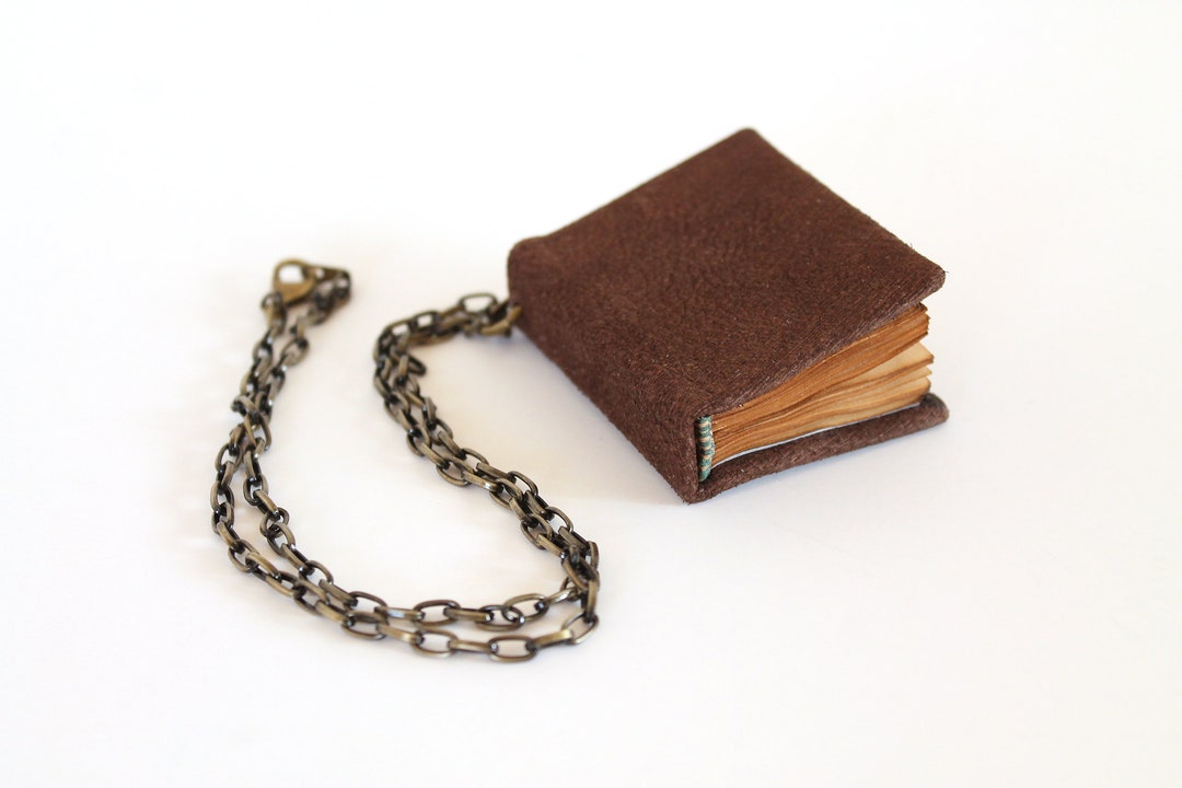 A Worn Volume - Mini Book Chain Necklace Handbound Hardcover Brown ...