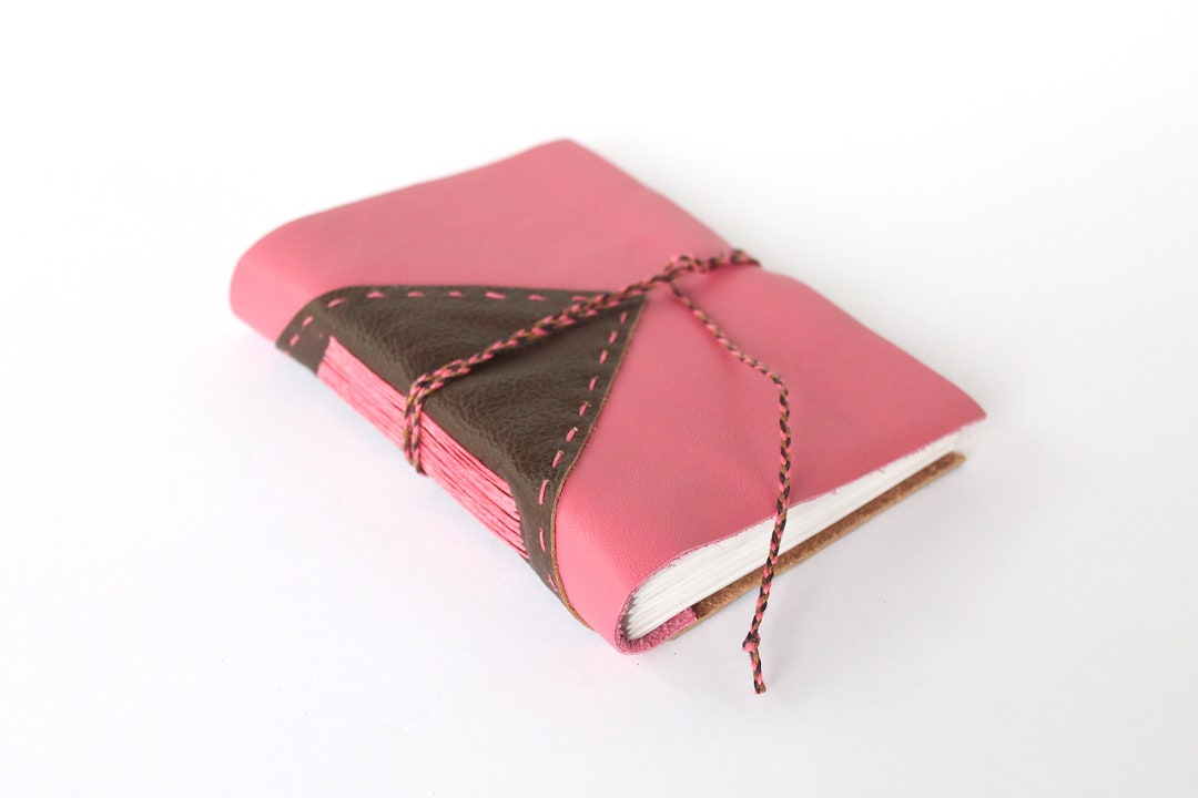 Small Leather Travel Journal in Patchwork Pink and Brown With Braided ...