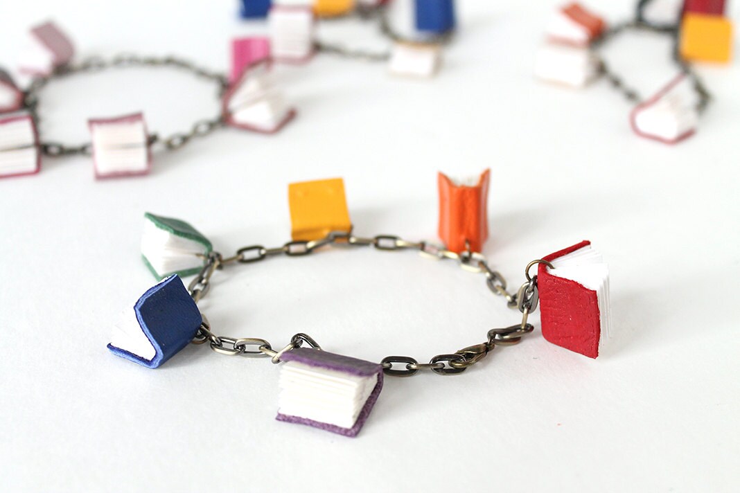 Mini Book Bracelets in Limited Edition Colors, Chain With Tiny Leather ...