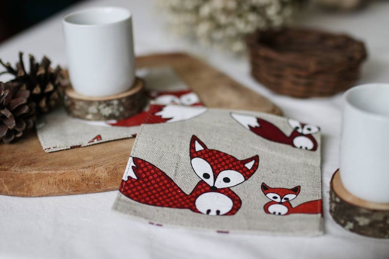 Drink Coasters, Fox Coaster, Woodland Tablecloth, Animal Linens ...