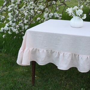 Linen Ruffle Tablecloth. Soft Table Linens. Pink Wedding Table Decor ...
