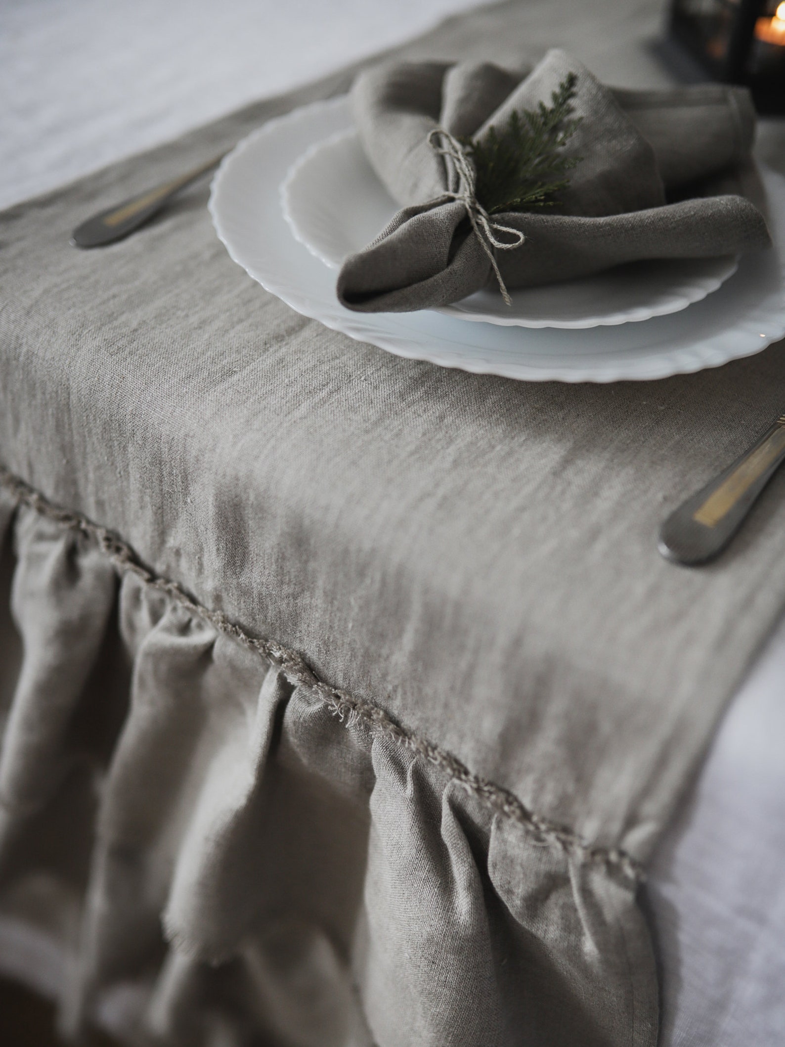 Ruffled Linen Table Runner Shabby Chic Table Runner Washed - Etsy