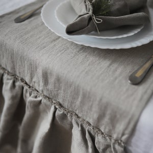 Ruffled Linen Table Runner. Shabby Chic Table Runner. Soft Washed Linen ...