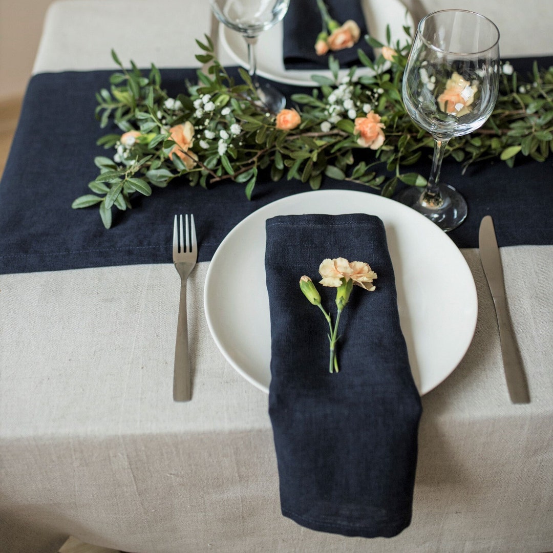 Dark Blue Wedding Table Napkins, Navy Blue Linen Napkin, Dinner Linen ...