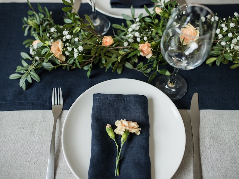 Navy Blue Linen Table Runner, Linen Table Cloth, Table Runner Wedding ...