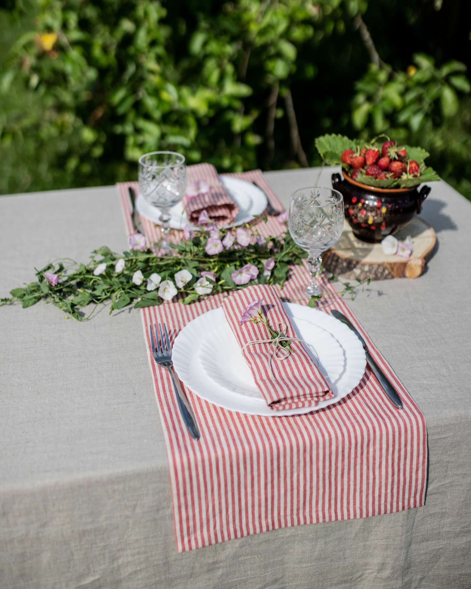 Red Striped linen table runner table runner wedding linen | Etsy
