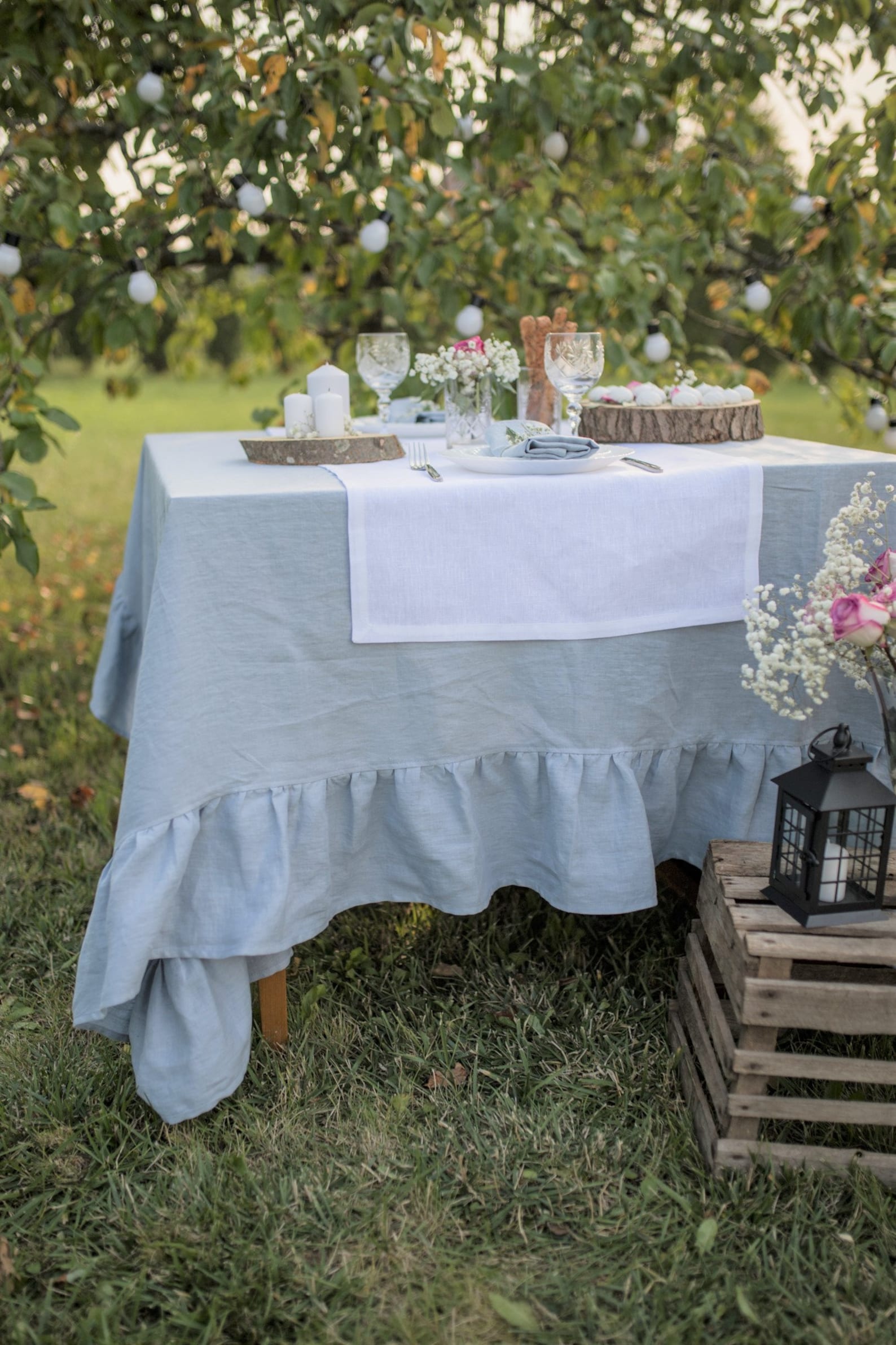 Dusty Blue Ruffle Tablecloth Dusty Blue Wedding Table Decor - Etsy