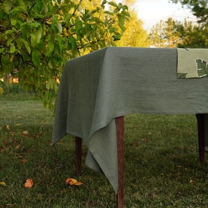 Farmhouse Natural Linen Tablecloth. Green Table Linen. Rectangle ...