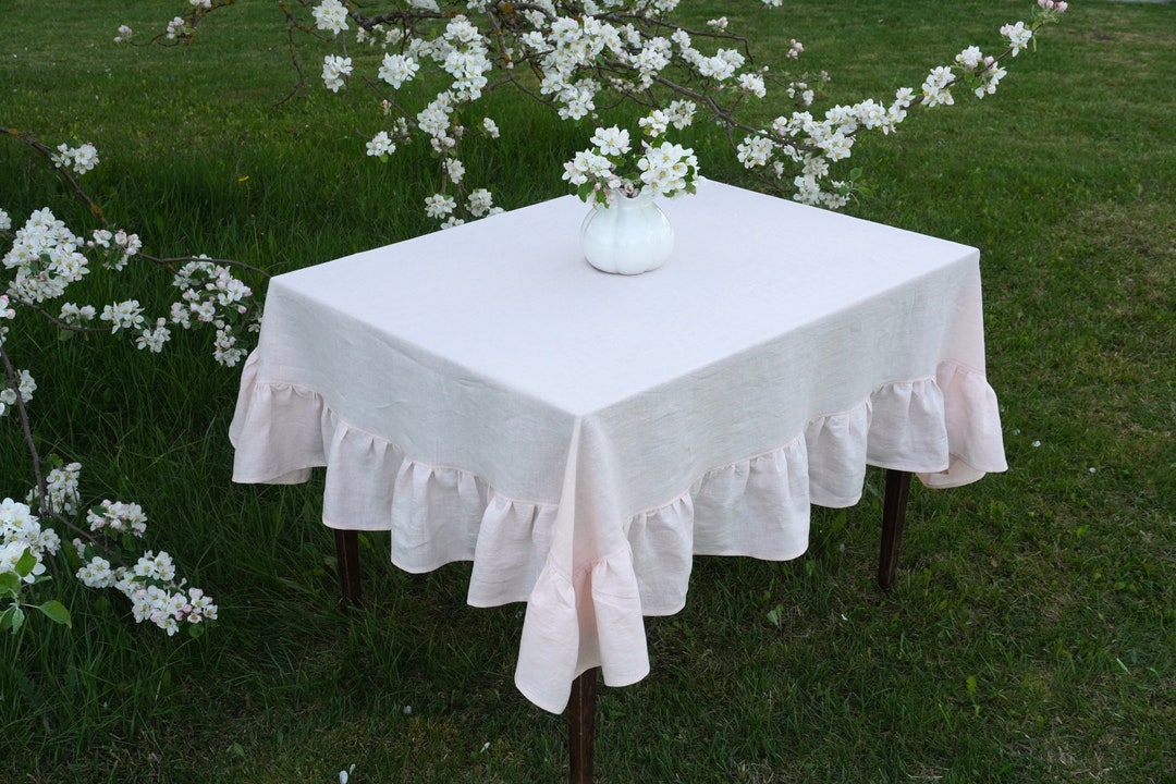 Linen Ruffle Tablecloth. Soft Table Linens. Pink Wedding Table Decor ...