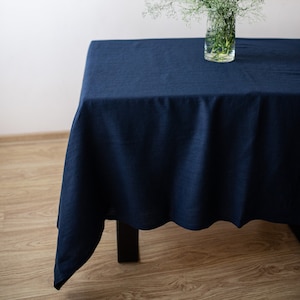 Navy Blue Linen Table Cloth. Dark Blue Table Cover. Navy Blue Linen ...