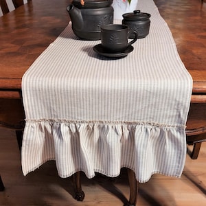 TABLE RUNNER, Shabby Chic Ruffled Table Runner, Wedding Linen Table ...