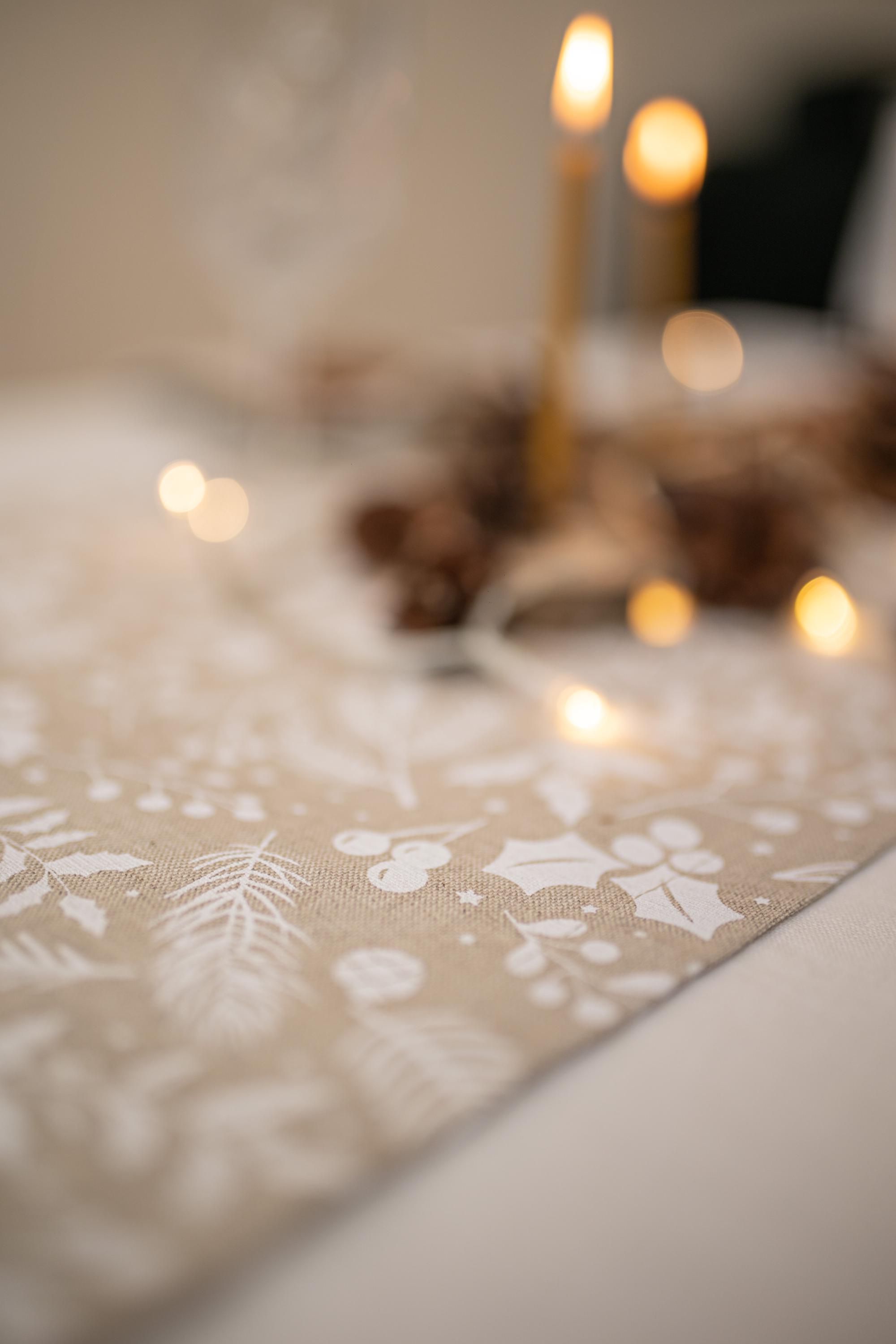 Christmas Table Runner. Winter Print Linen Table Runner. Festive ...