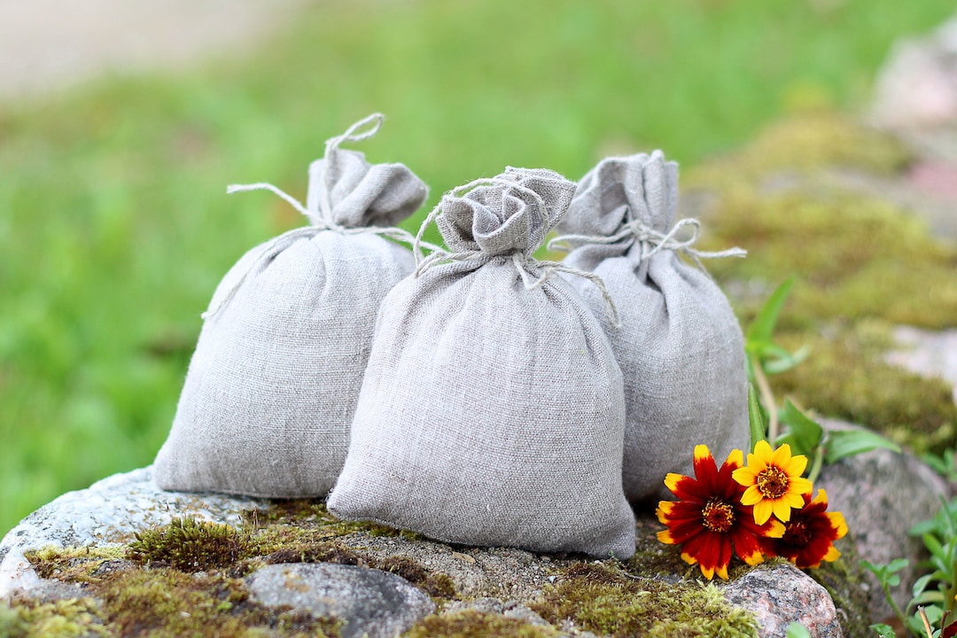 Set 10 Linen Gift Bags, Set Linen Sachets, Natural Linen Favor Bag ...