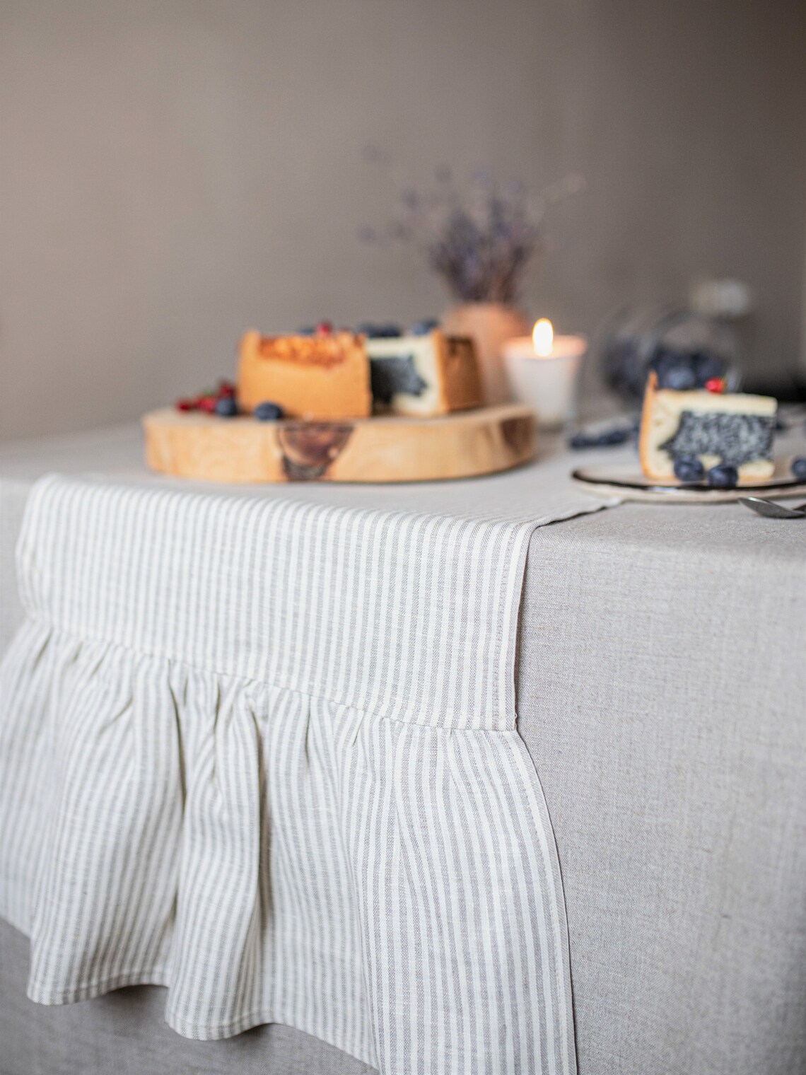 Striped Farmhouse Table Runner Ruffled Table Runner Linen | Etsy