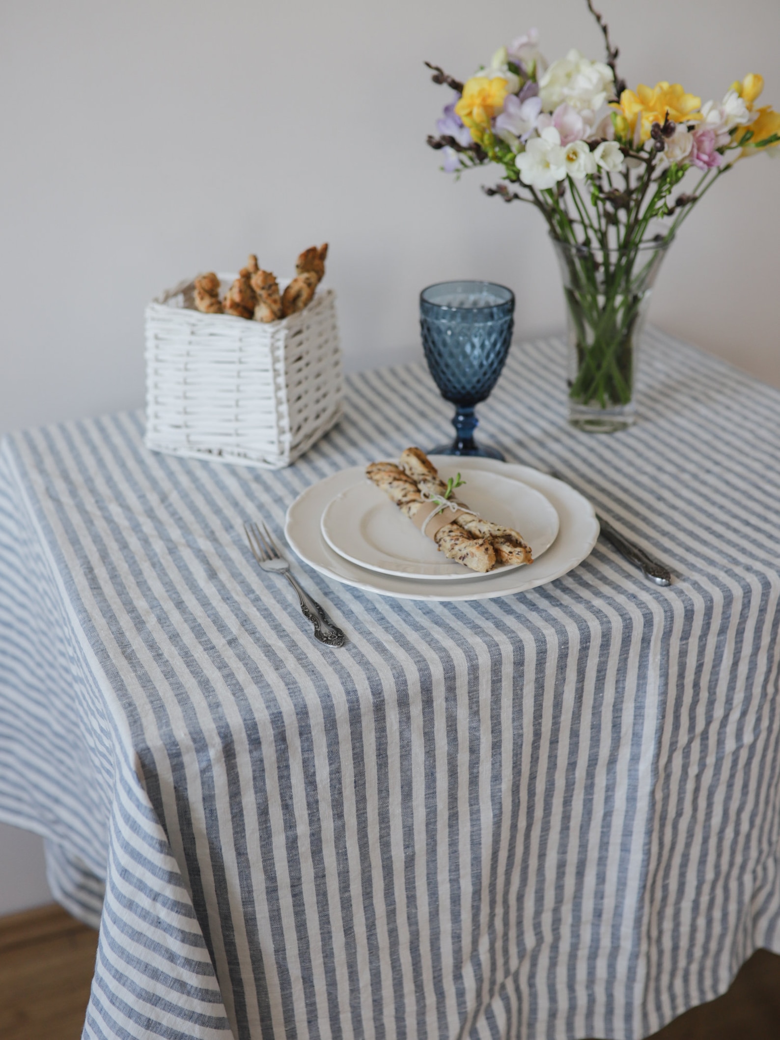 Striped Linen Tablecloth, Blue White Stripy Tablecloths, Square ...