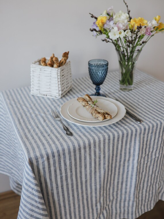 Striped Linen Tablecloth Blue White Stripy Tablecloths Square Rectangular Tablecloths Linen Wedding Tablecloth Dinning Table Clothes Etsy UK