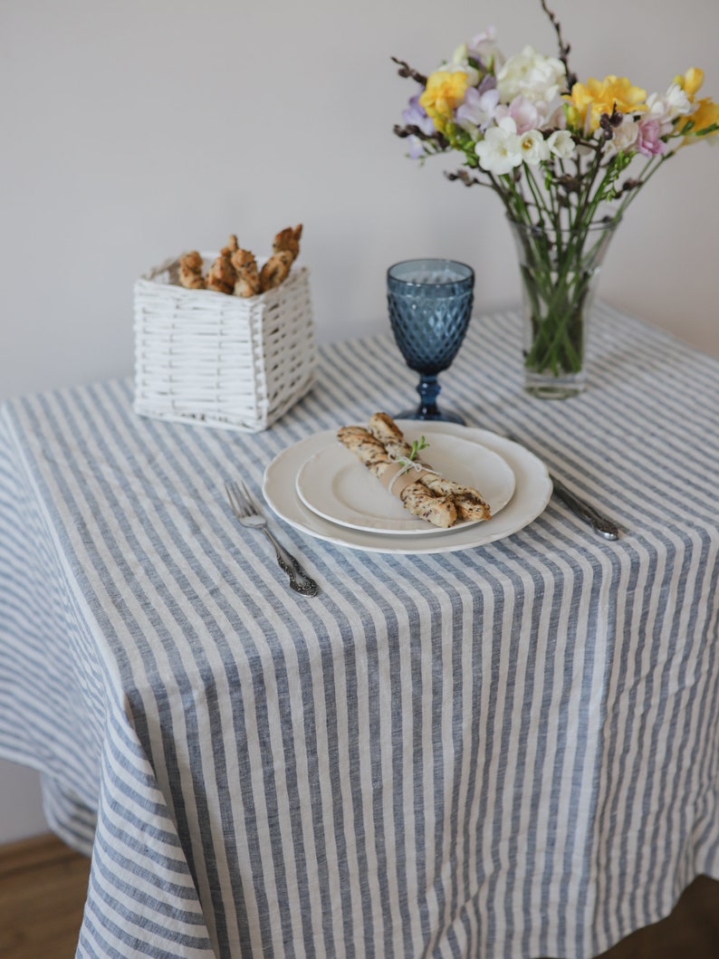 Striped Linen Tablecloth Blue White Stripy Tablecloths - Etsy