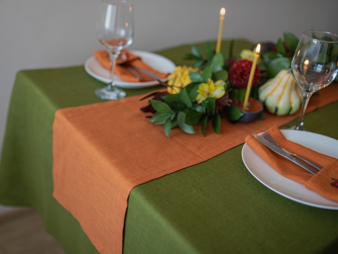 Orange Thanksgiving Linen Table Runner, Burnt Orange Table Linens, Long ...
