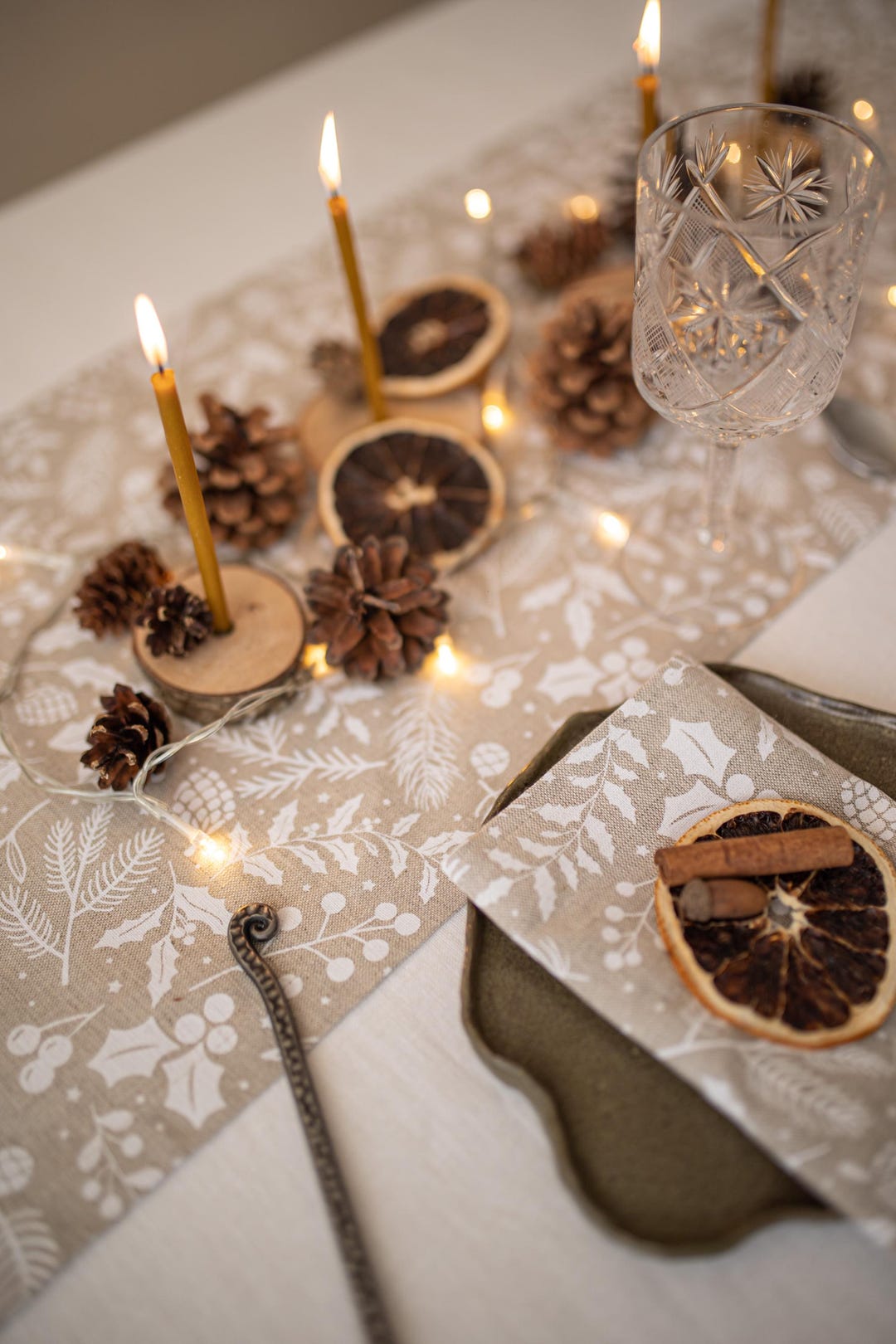 Christmas Table Runner. Winter Print Linen Table Runner. Festive ...