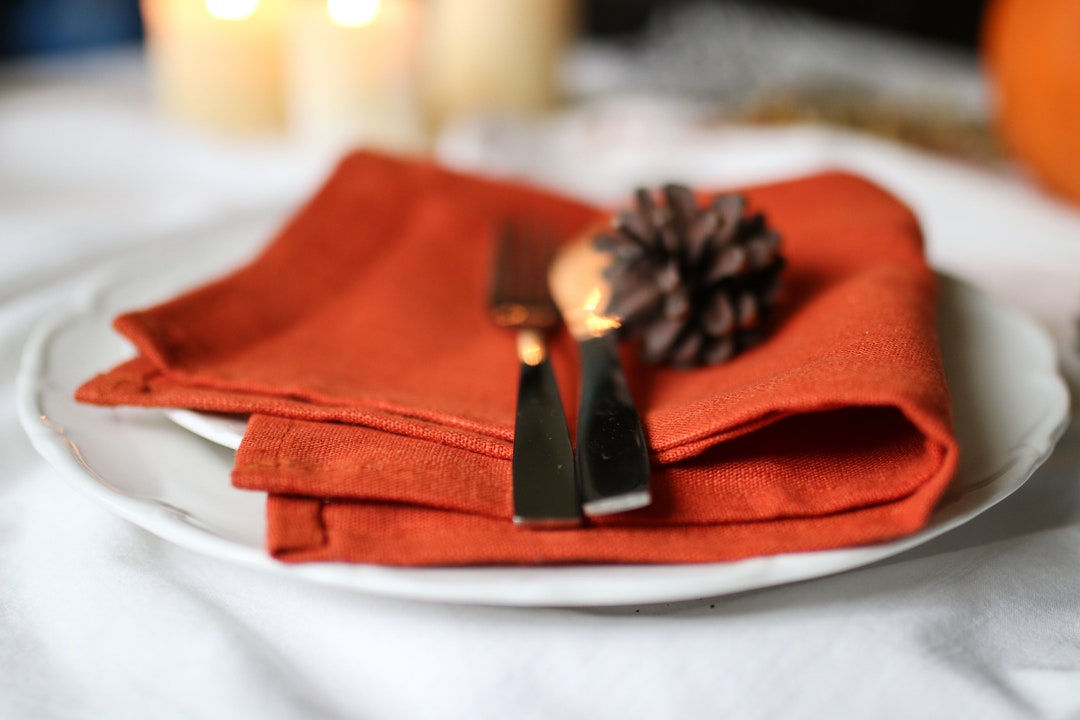 Set 4 Rust Orange Linen Cloth Napkins, Set 4 Small Tea Napkins, Set ...