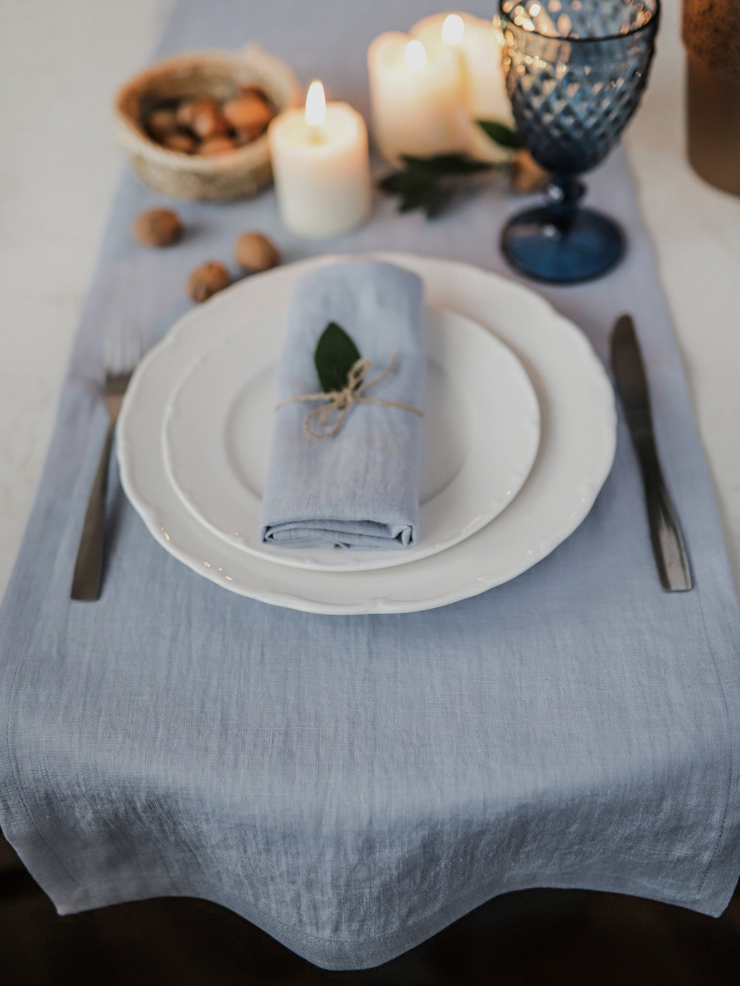 Dusty Blue Linen Table Runner. Wedding Table Runners. Wedding Table ...