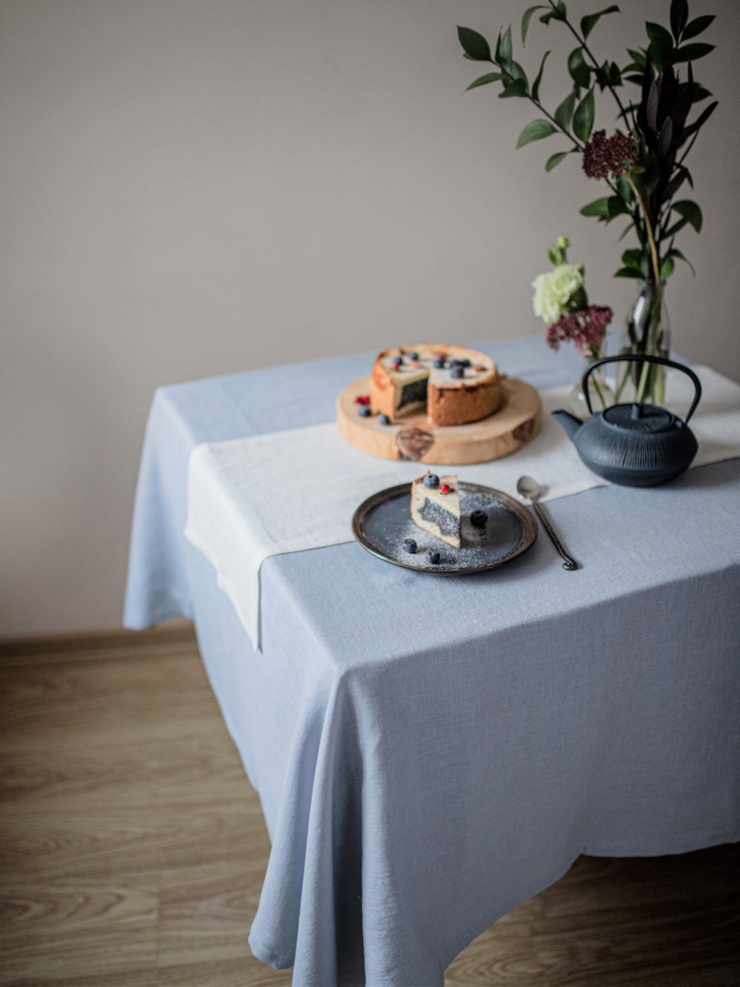 Dusty Blue Linen Tablecloth, Dusty Blue Flax Table Cloth, Washed Linen ...