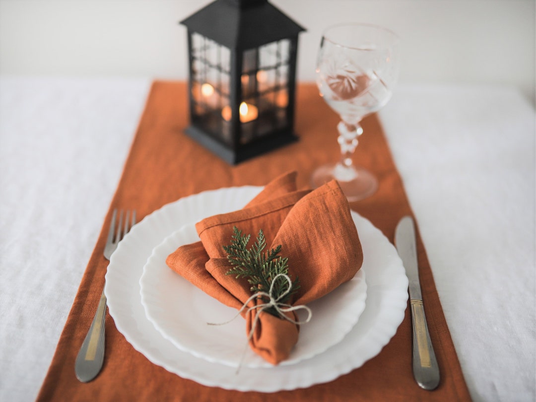 Burnt Orange Linen Napkins, Thanksgiving Table Cloth Napkins, Washed ...