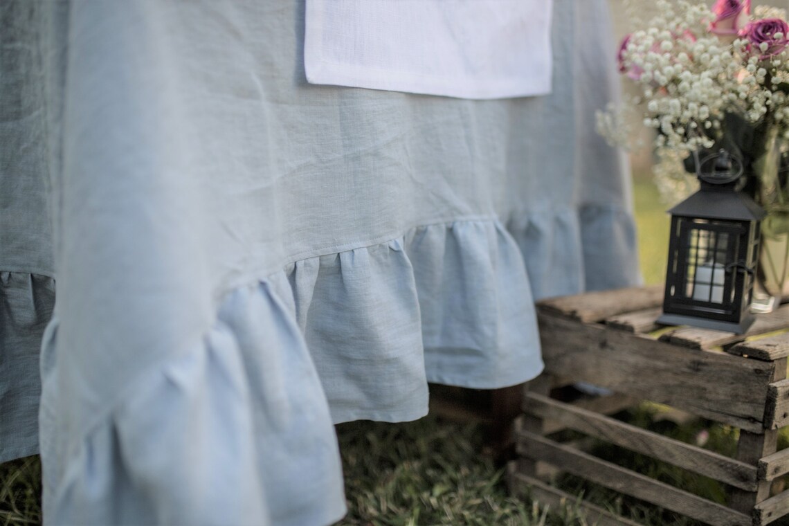 Dusty Blue Ruffle Tablecloth, Dusty Blue Wedding Table Decor, Ruffled ...
