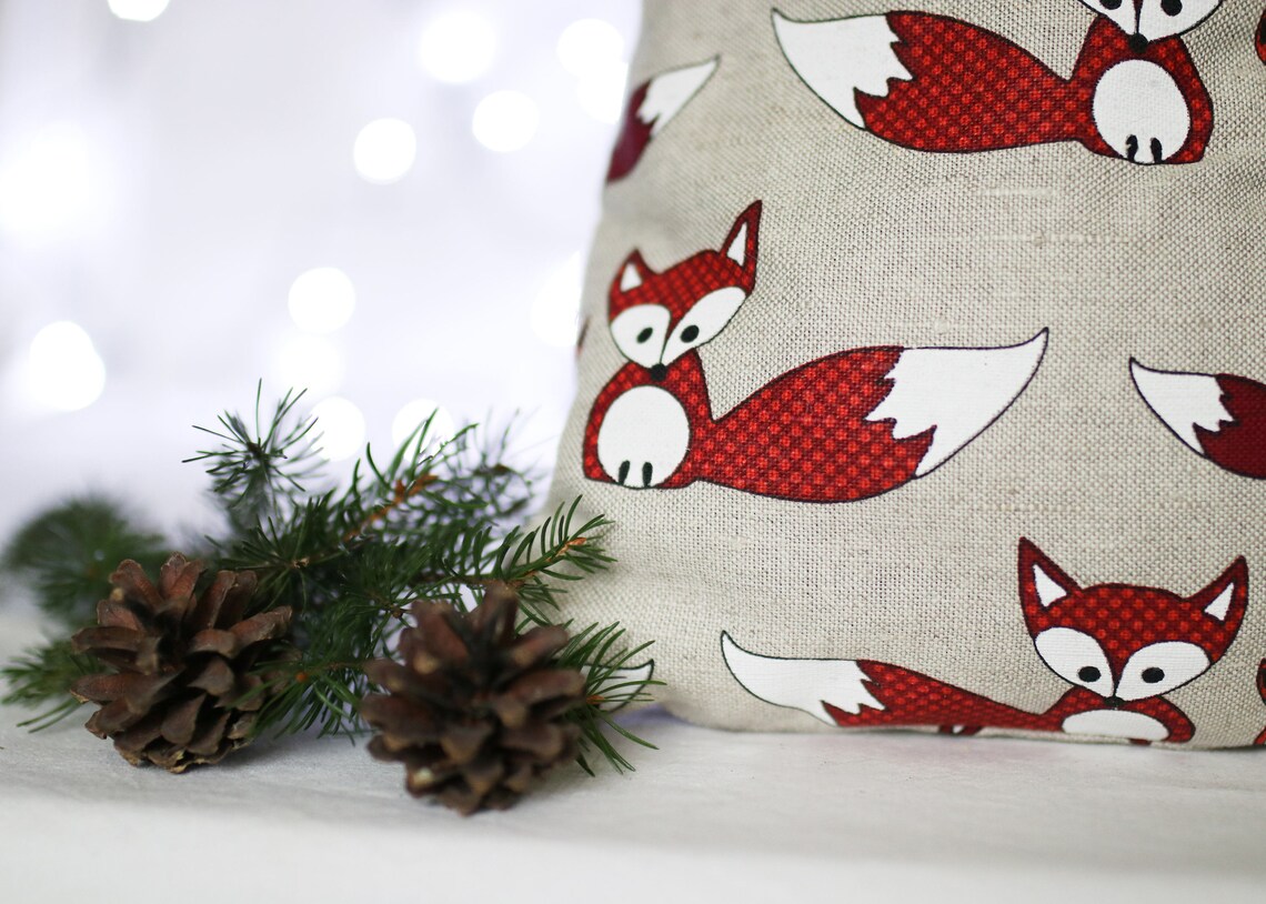 Drawstring fox bag: Christmas gift bag linen Fox bag holiday | Etsy