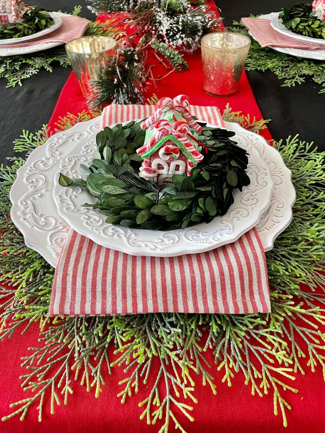 Striped Red Napkins for Christmas Table Decor. Xmas Dinner Linen ...