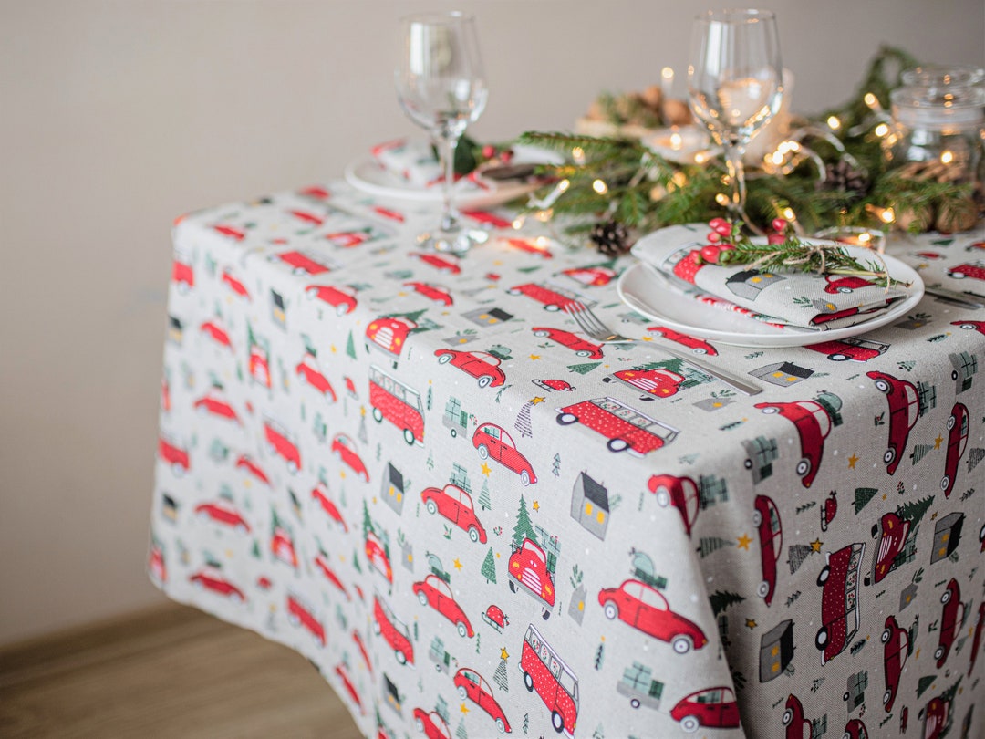 Christmas Ornament Tablecloth. Christmas Linen Tablecloths. Christmas ...