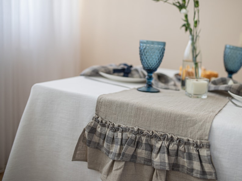 Ruffled Gingham Linen Table Runner Shabby Chic Table Runner - Etsy