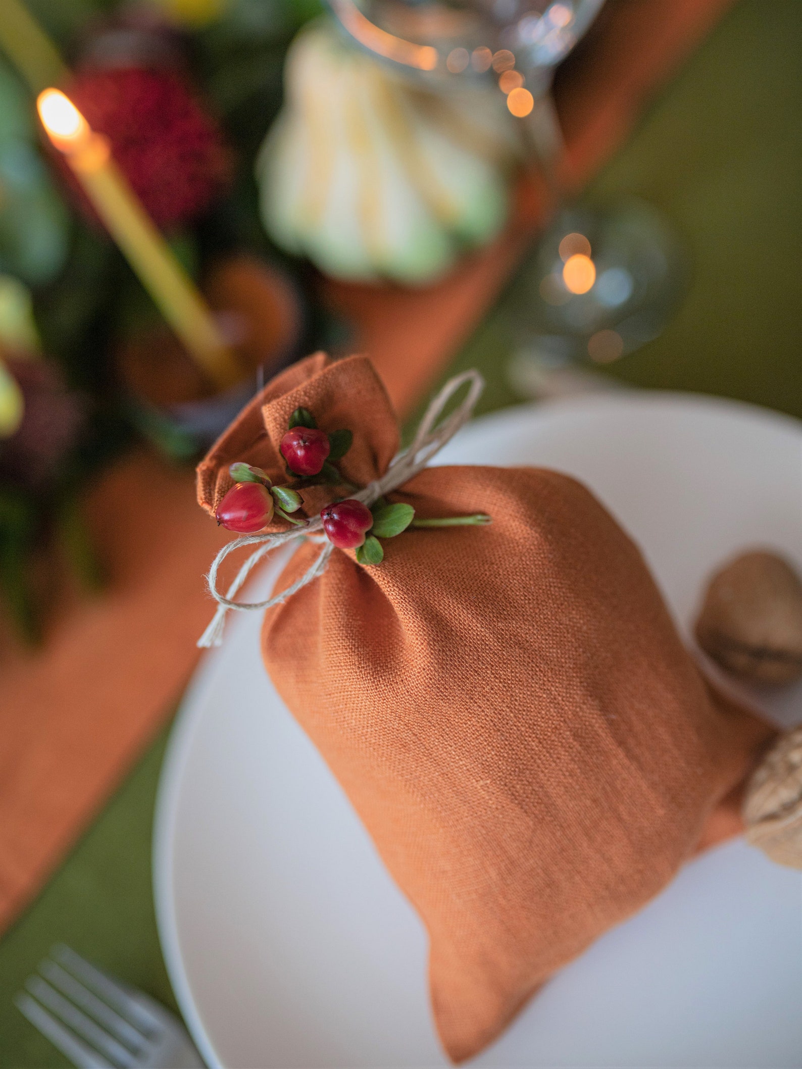 Set 10 Burnt Orange Gift Bags, Thanksgiving Pouch, Orange Fabric ...