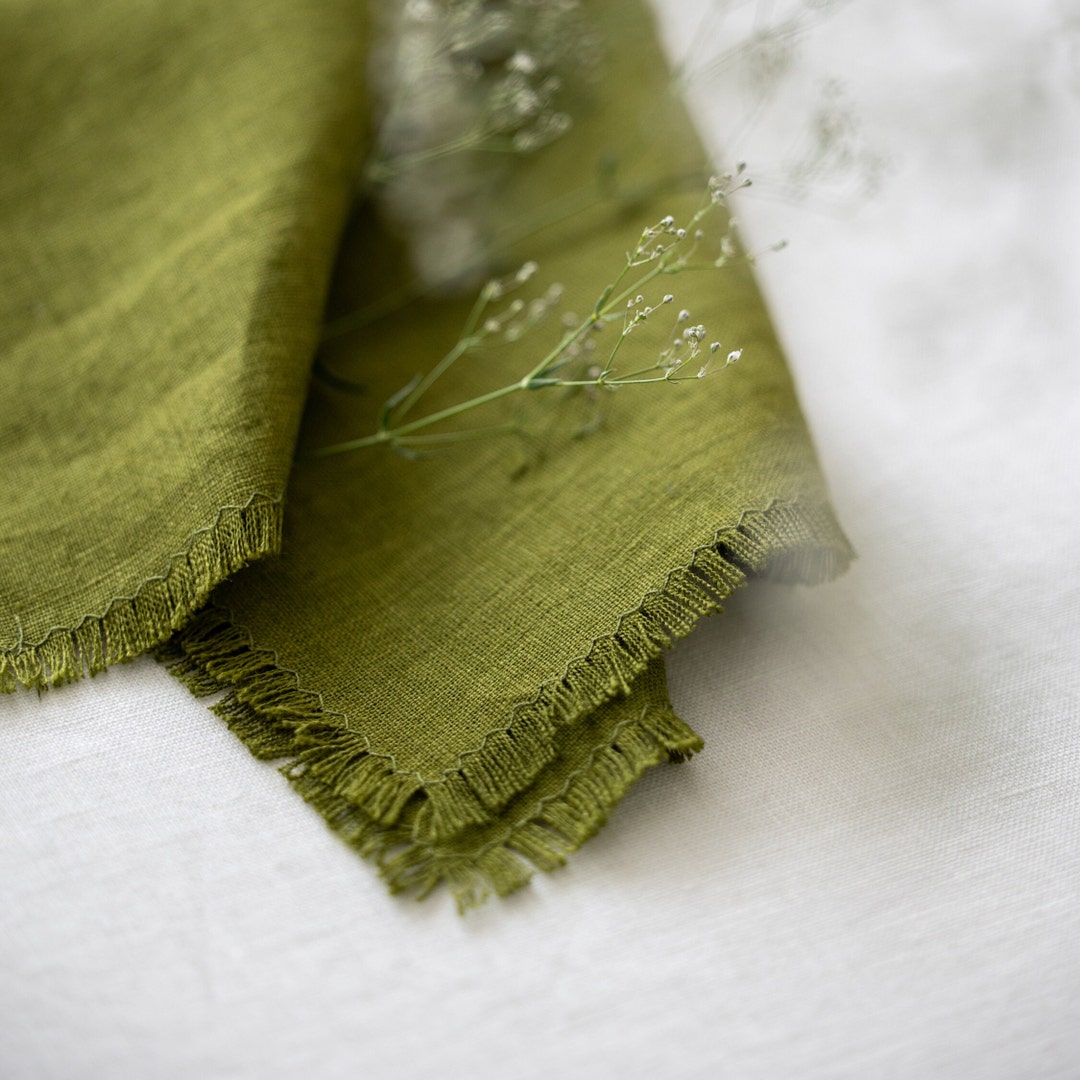 Fringed Linen Napkins and Placemats. Soft Frayed Linen Cloth Napkins ...