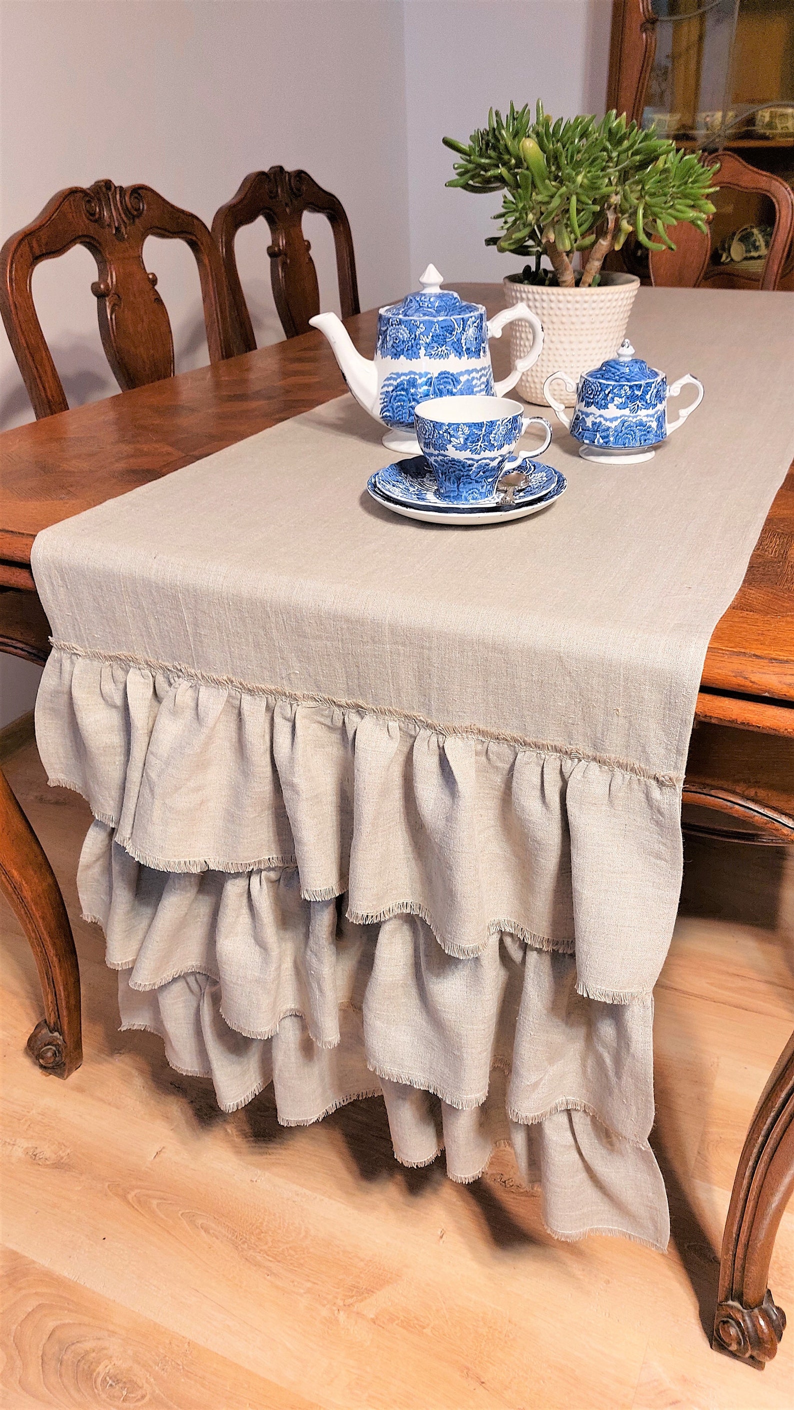 Ruffled Linen Table Runner Shabby Chic Table Runner Washed - Etsy