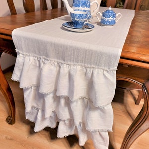 Ruffled Linen Table Runner. Shabby Chic Table Runner. Soft Washed Linen ...