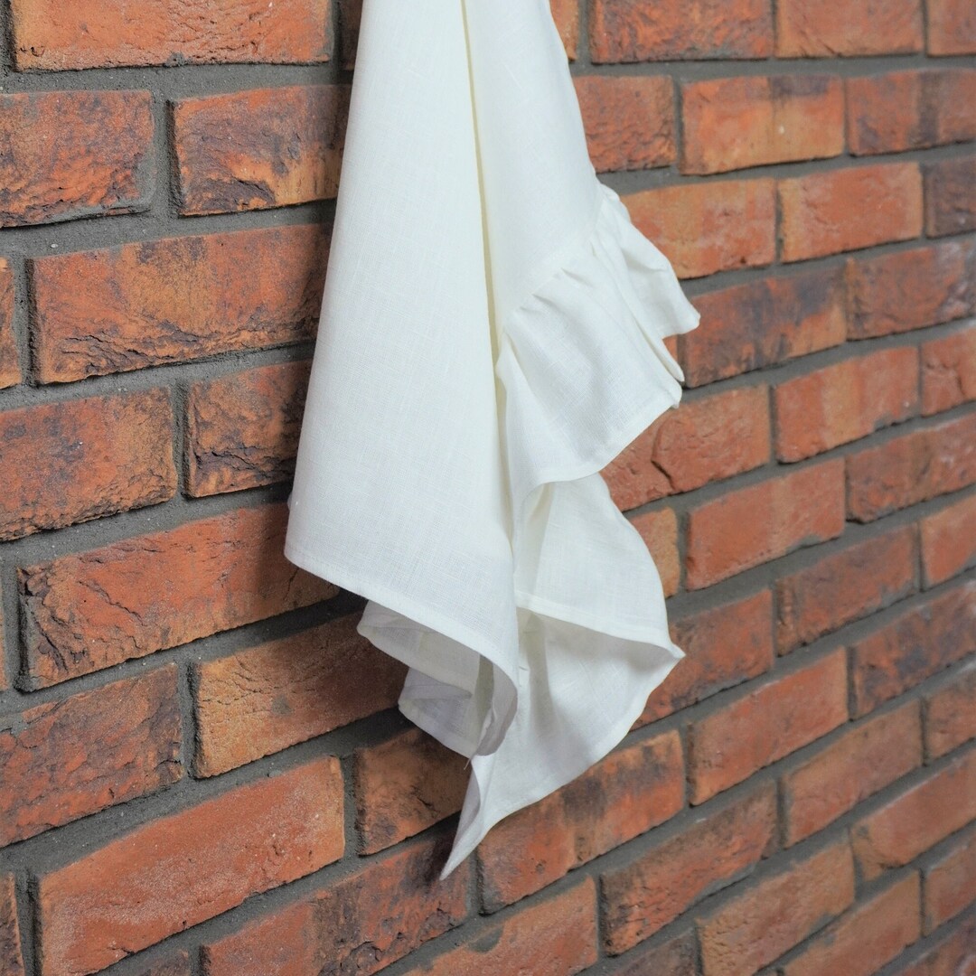 Linen Hand Towel With Ruffles. Rustic Farmhouse Towel. Kitchen Dish ...