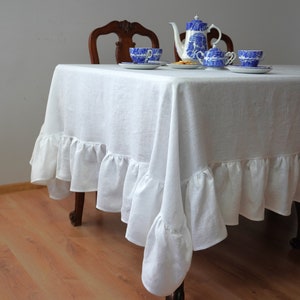 Dusty Blue Ruffle Tablecloth, Dusty Blue Wedding Table Decor, Ruffled ...