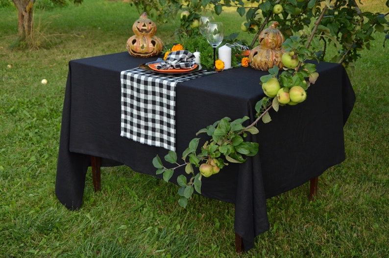 Black/white Check Linen Table Napkin, Checkered Halloween Home Decor ...