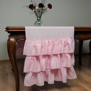 Ruffled Linen Table Runner. Shabby Chic Table Runner. Soft Washed Linen ...