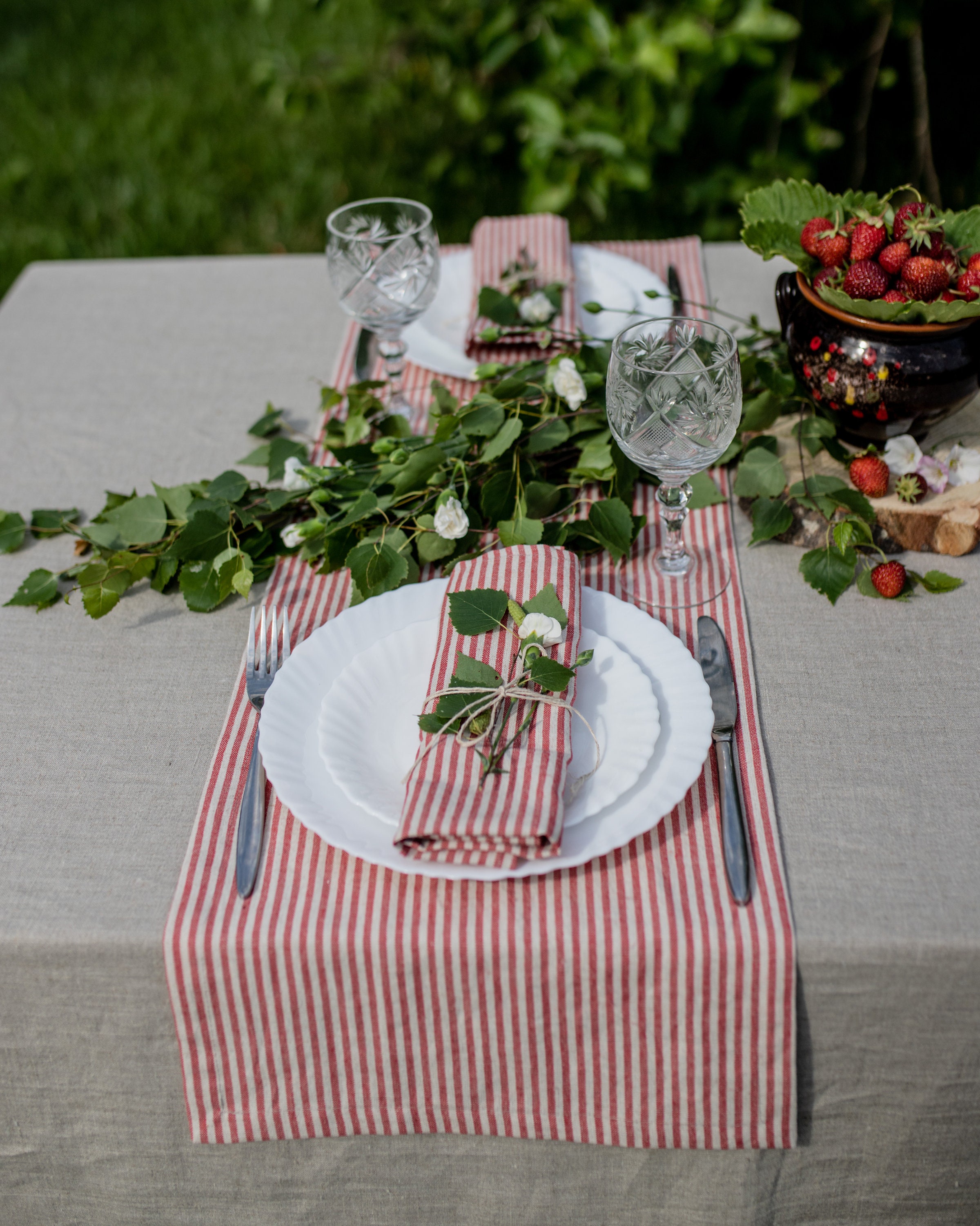 Striped Red Linen Cotton Cloth Napkins, Striped Red Wedding Napkin ...