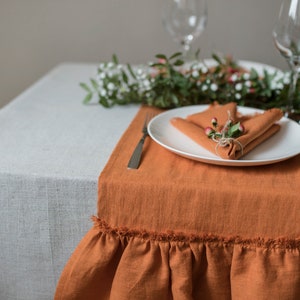 Burnt Orange Table Runner, Ruffled Table Runner, Wedding Linen Table ...