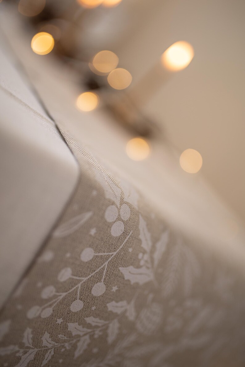 Christmas Table Runner. Winter Print Linen Table Runner. Festive ...
