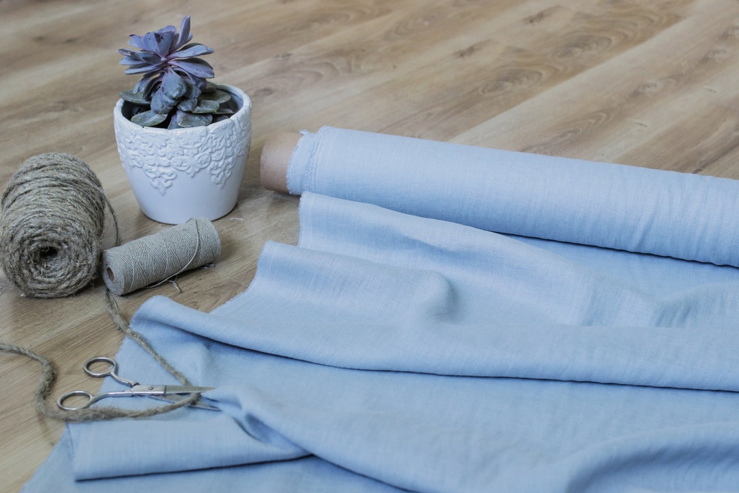 Dusty Blue Linen Fabric by Meter. Natural Linen Fabric by Yard. Pure ...