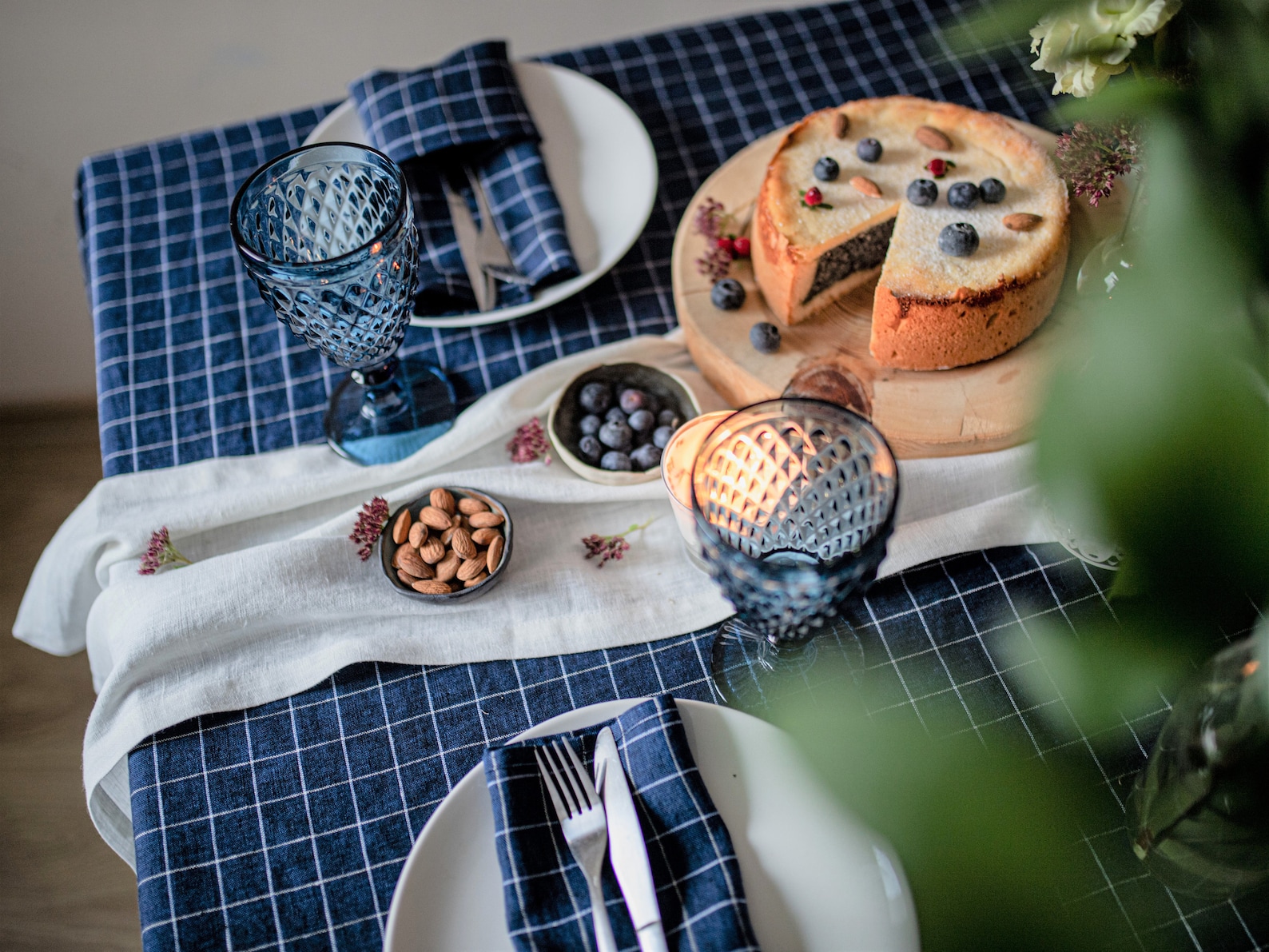 Plaid Navy Blue Linen Table Cloth Blue Grid Wedding Table | Etsy