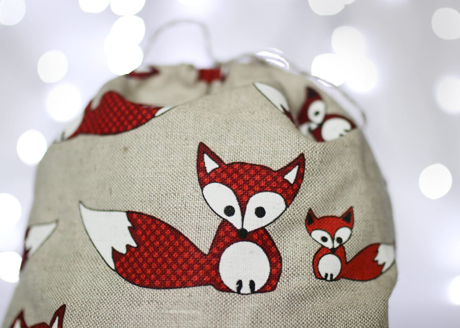 Drawstring Fox Bag: Christmas Gift Bag Linen Fox Bag Holiday - Etsy