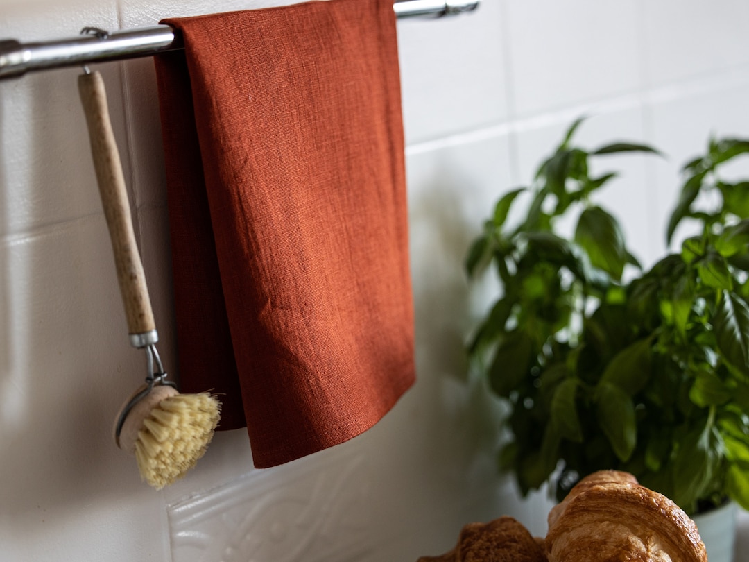 Terracotta Dishtowel. Kitchen Soft Linen Tea Towel. Rust Tea Towel ...