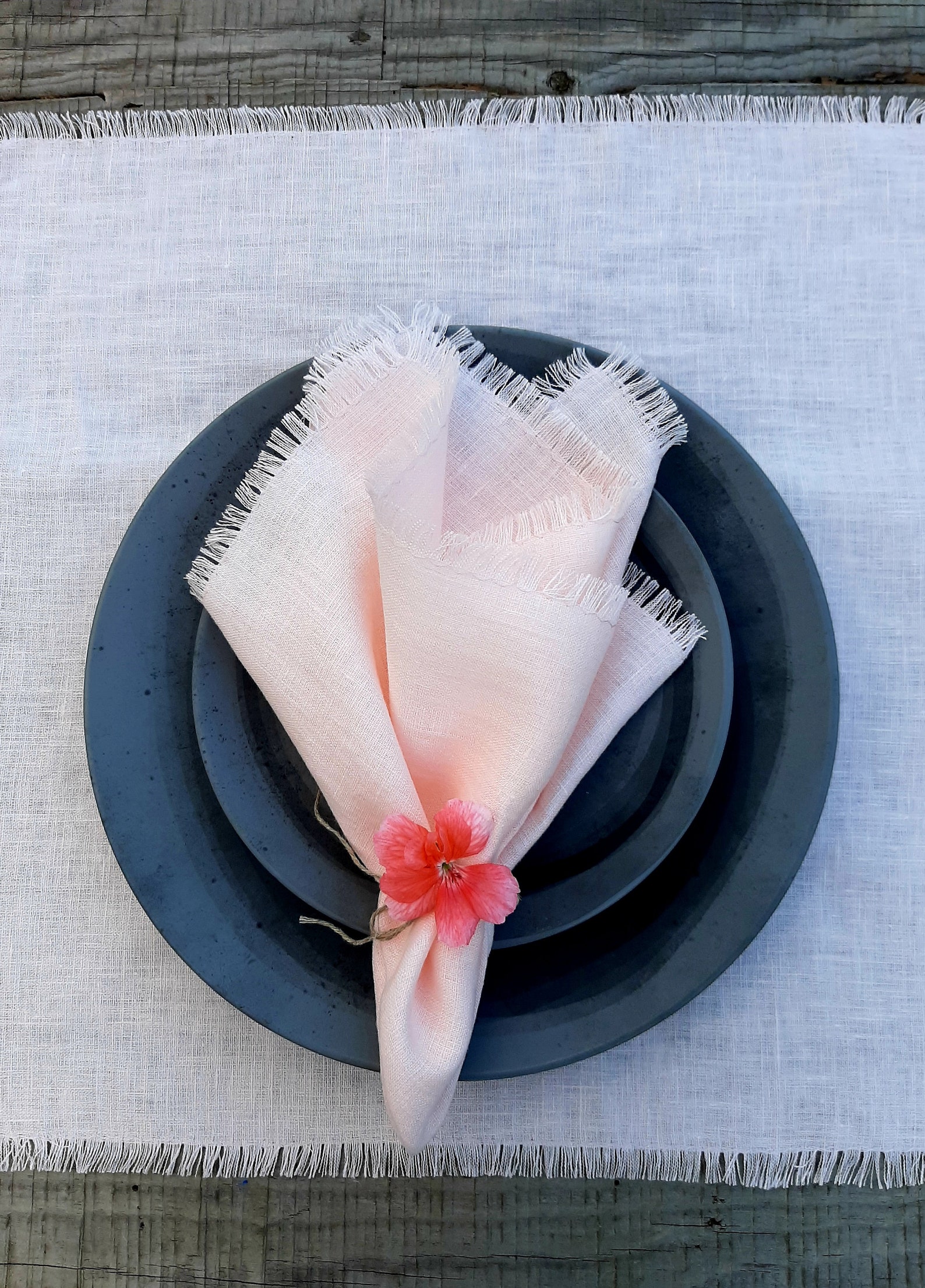 Frayed Linen Napkins, Light Gray Linen Cloth Napkins, Fringed Linen ...